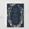 Navy Boho Floral Wedding Invitation | Zazzle