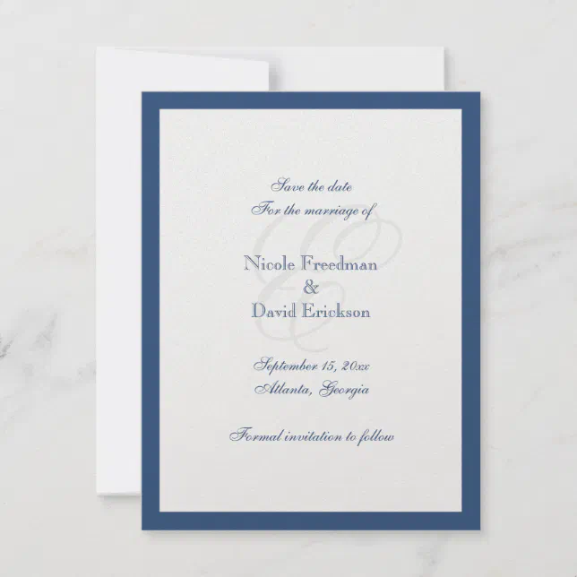 Navy border monogram wedding announcement card | Zazzle