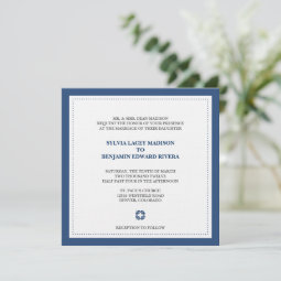 Navy border square traditional wedding invitation | Zazzle