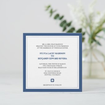 Navy border square traditional wedding invitation | Zazzle