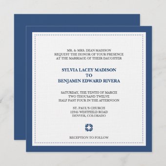 Navy border square traditional wedding invitation | Zazzle