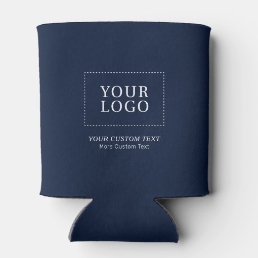 Navy Branded Custom Business Logo Promotional Can Cooler | Zazzle
