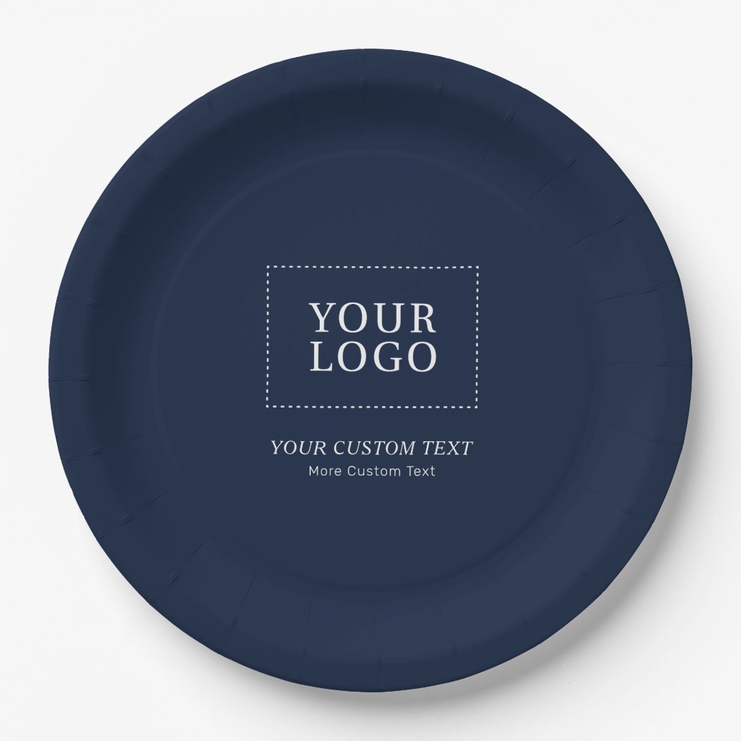 Navy Branded Custom Business Logo Promotional Paper Plates | Zazzle