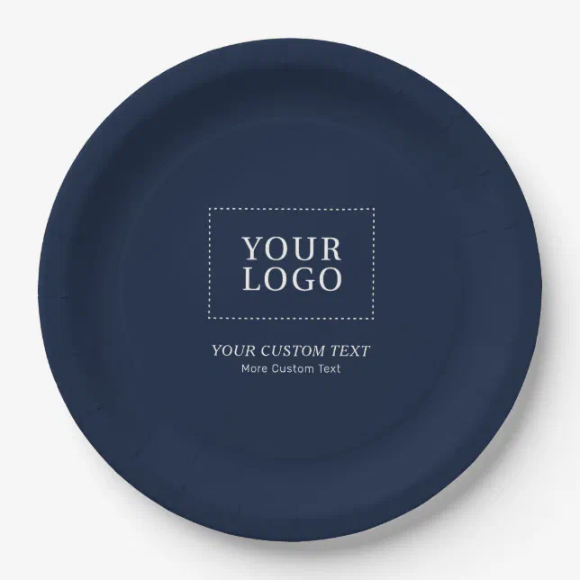 Navy Branded Custom Business Logo Promotional Paper Plates | Zazzle