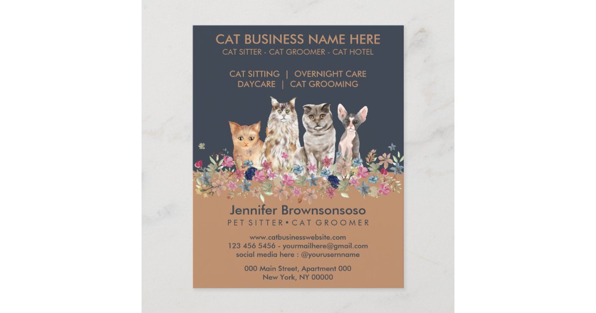 Navy Brown Cute Pet Cats Flyer | Zazzle