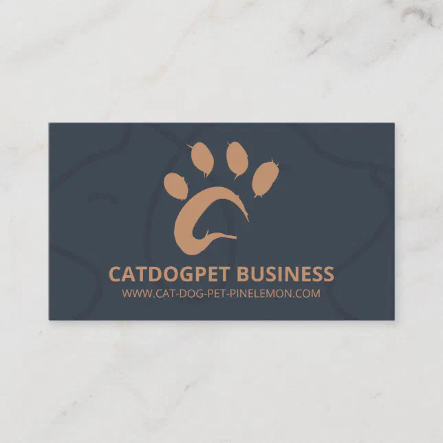 Navy Brown Qr Code Logo Dog Cat Pet Paw Business Card | Zazzle