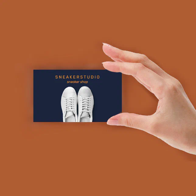 Navy Brown White Sport Sneaker Shoes Business Card | Zazzle