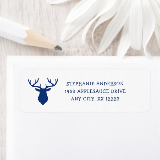Navy Buck baby shower return address label | Zazzle