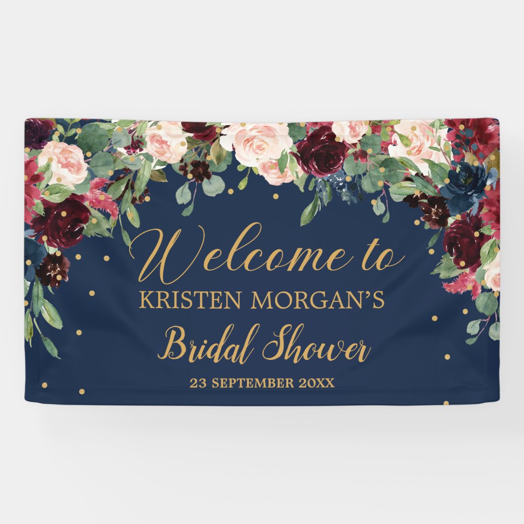Navy burgundy blush pink boho floral Bridal Shower Banner | Zazzle