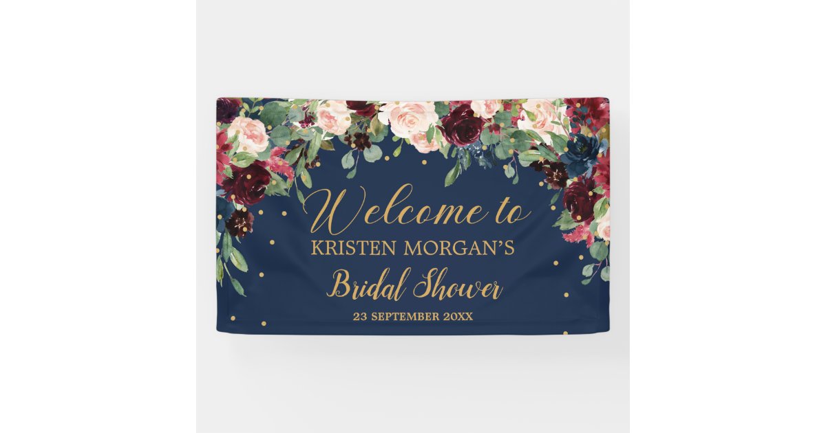 Navy burgundy blush pink boho floral Bridal Shower Banner | Zazzle
