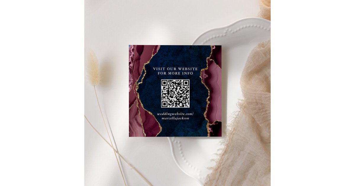 Navy, Burgundy & Gold Agate Website QR Code Note Card | Zazzle