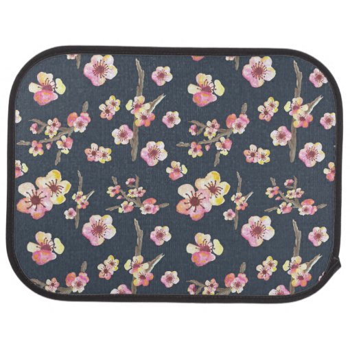 Navy Cherry Blossom Floral Car Mat | Zazzle