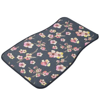 Navy Cherry Blossom Floral Car Mat | Zazzle