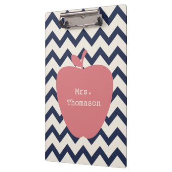 Navy Chevron Coral Apple Teacher Clipboard | Zazzle