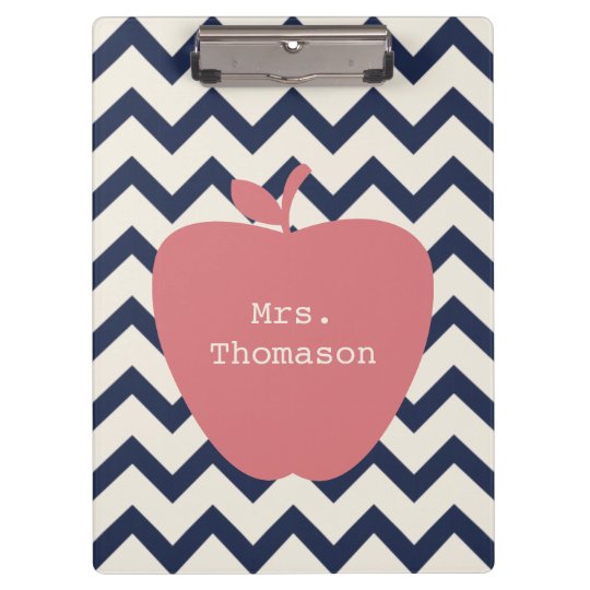 Navy Chevron Coral Apple Teacher Clipboard | Zazzle.com