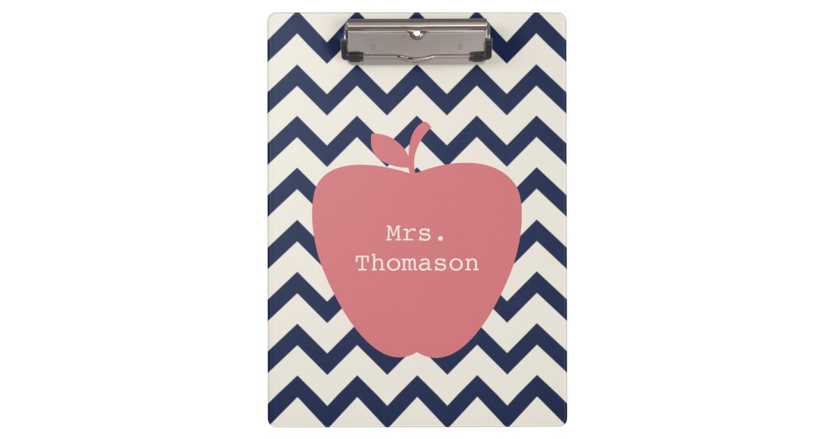 Navy Chevron Coral Apple Teacher Clipboard | Zazzle