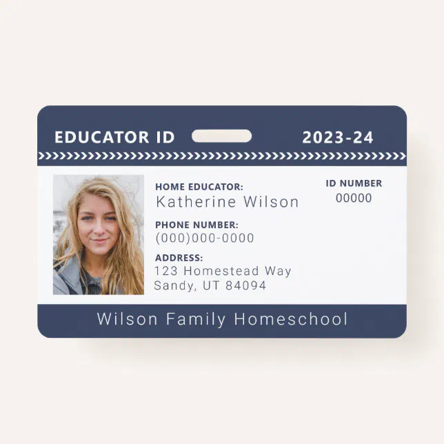 Navy Chevron Homeschool Educator ID Badge | Zazzle