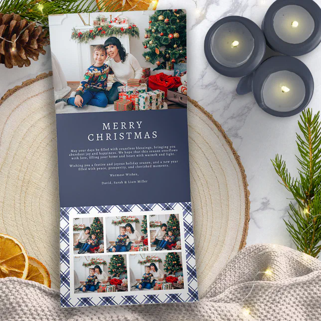 Navy Christmas Tri-fold Card | Zazzle