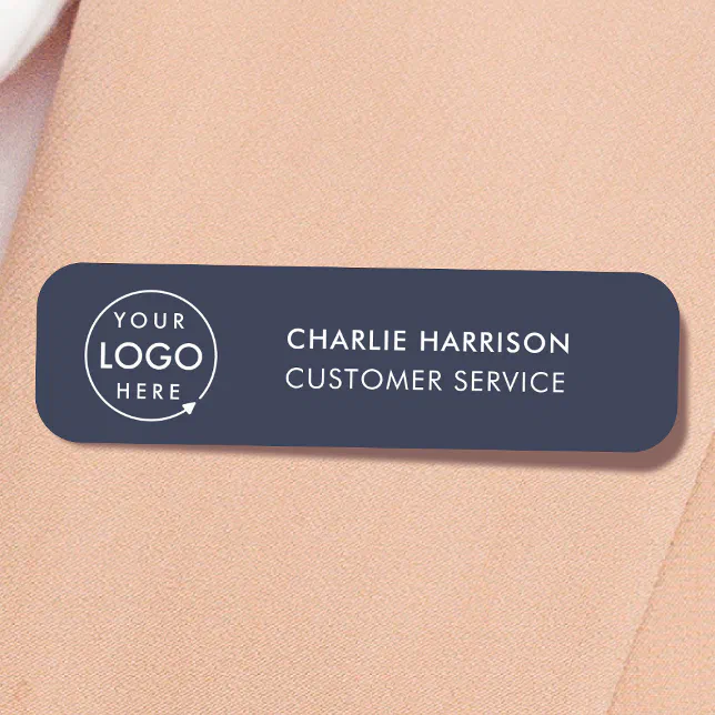 Navy Company Logo | Custom Employee Staff Blue Name Tag | Zazzle