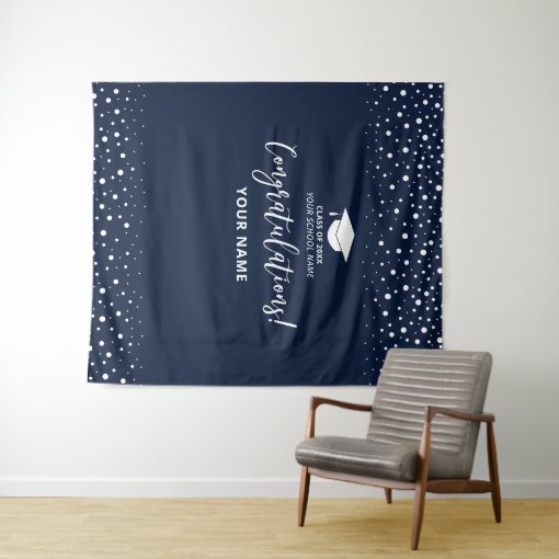 Navy Confetti Congratulation Graduation Tapestry | Zazzle