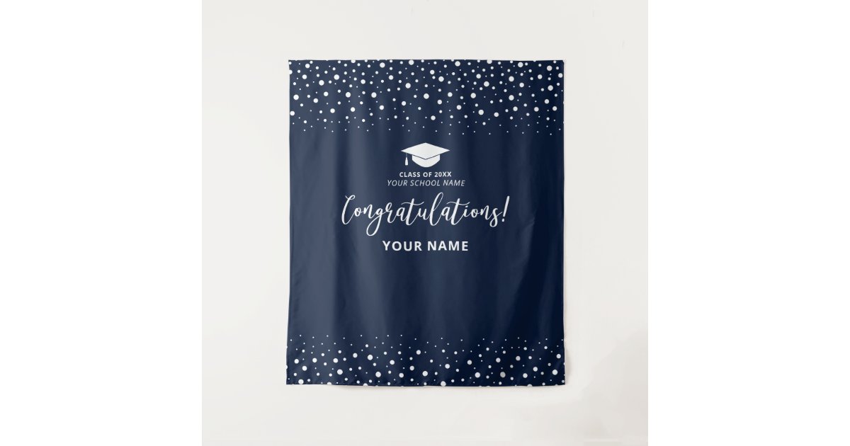 Navy Confetti Congratulation Graduation Tapestry | Zazzle