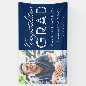 Navy Congratulations Calligraphy Graduation Photo Banner | Zazzle