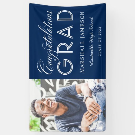 Navy Congratulations Calligraphy Graduation Photo Banner | Zazzle