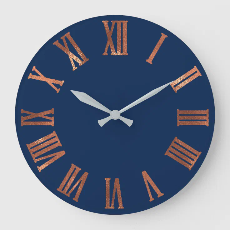 Navy Copper Rose Gold Minimal Metallic Urban Large Large Clock | Zazzle