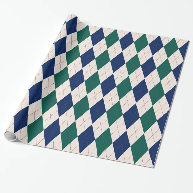 Navy, Cream and Forest Green Argyle Pattern Wrapping Paper | Zazzle