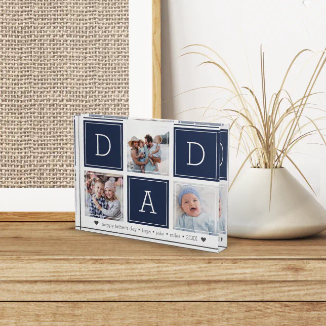Navy | DAD Colorblock Collage Photo Block | Zazzle