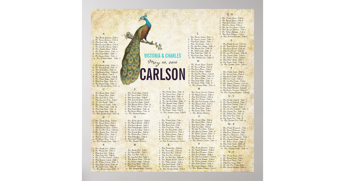 Navy Damask Vintage Modern Peacock Seating Chart | Zazzle