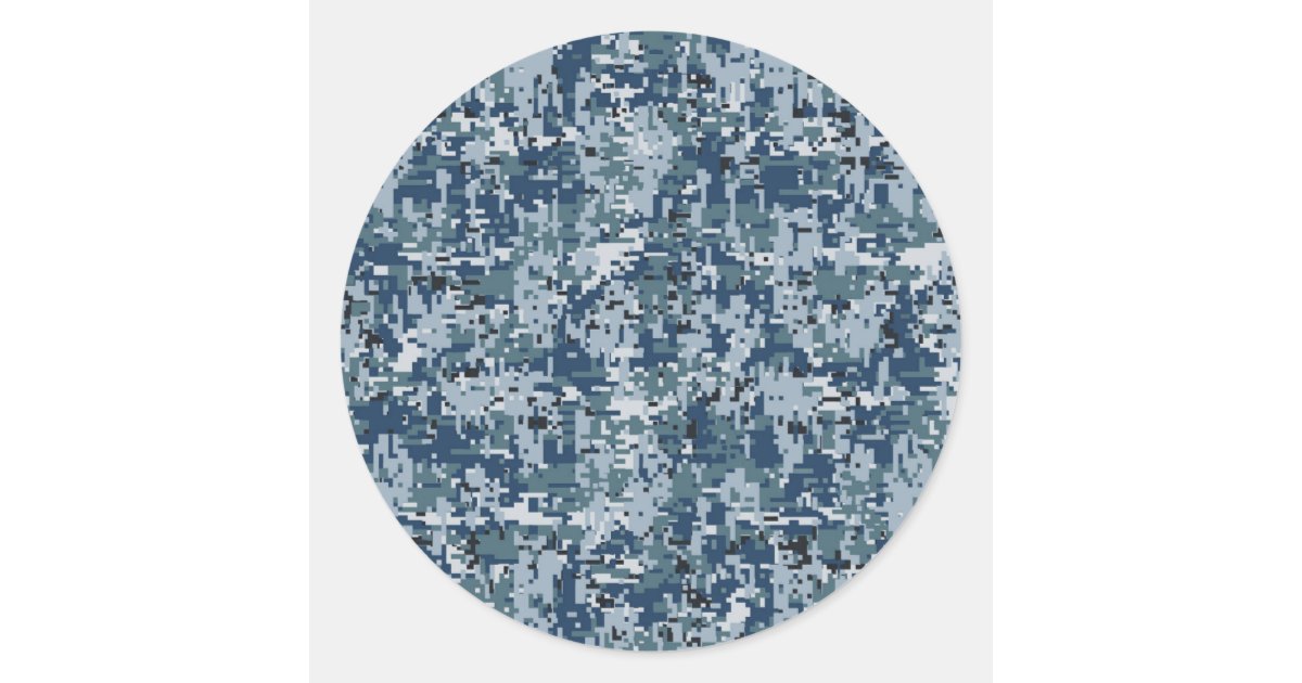 Navy Digital Camo Camouflage Decor Classic Round Sticker | Zazzle