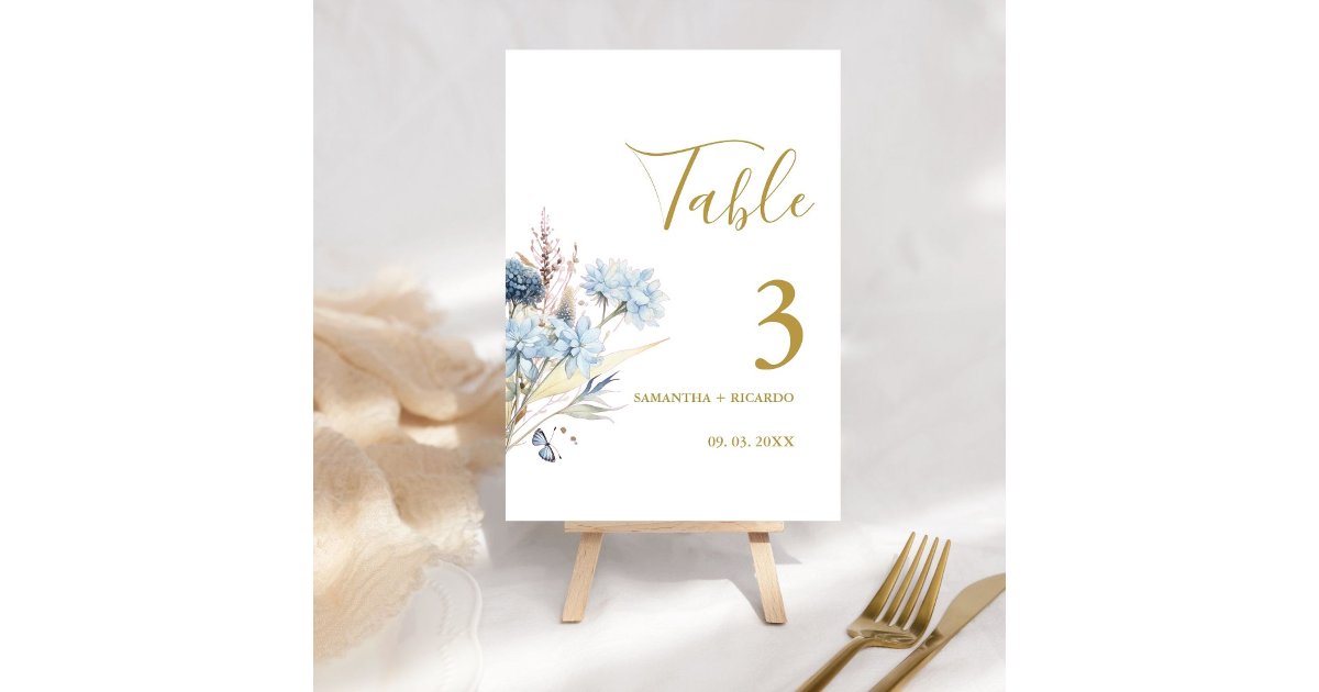 Navy Dusty Blue Floral Spring Bloom Wedding Table Table Number | Zazzle