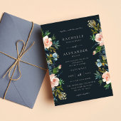 Navy, Dusty Blue & Pink Floral Wedding V2- Navy Invitation | Zazzle