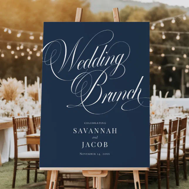 Navy Elegant Script Wedding Brunch Sign | Zazzle