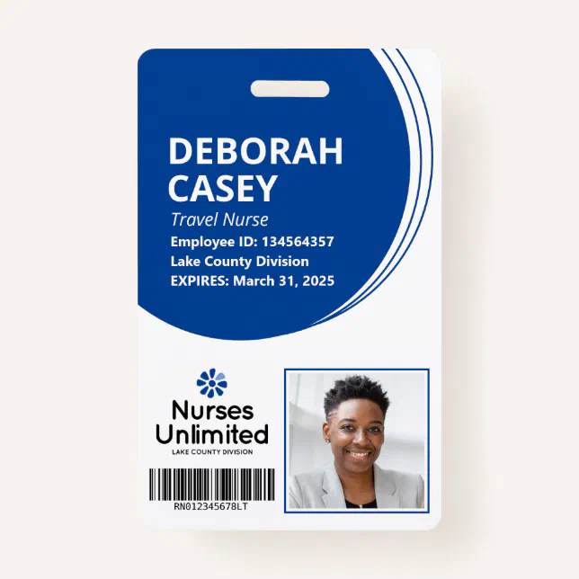 Navy Employee ID Security Photo Badge with Barcode | Zazzle