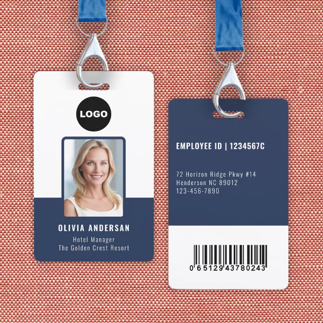 Navy Employee Photo ID Bar Code Company Security Badge | Zazzle