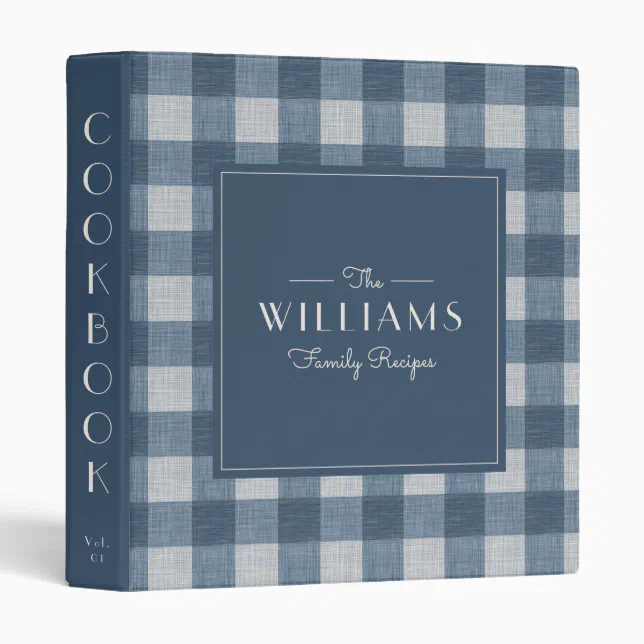 Navy Farmhouse Plaid Family Recipe Cookbook 3 Ring Binder | Zazzle