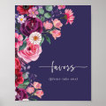 Navy Floral Favors Wedding Poster | Zazzle