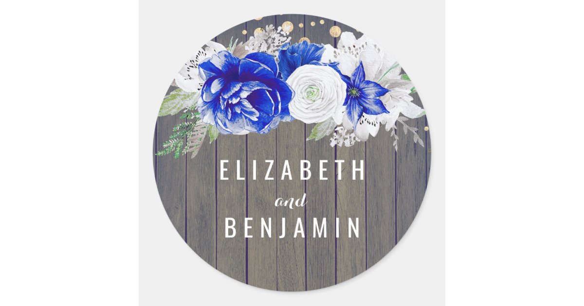 Navy Floral Rustic Classic Round Sticker | Zazzle