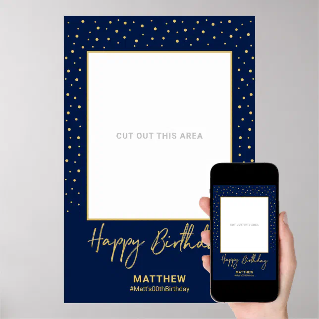 Navy & Gold Adult Birthday Photo Frame Prop Poster | Zazzle