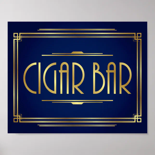 Navy Gold Art Deco CIGAR BAR Sign Print | Zazzle