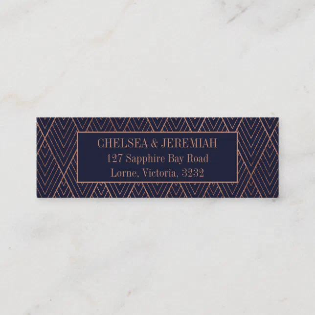 Navy Gold Art Deco Pattern Custom Address Card | Zazzle
