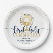 Navy & Gold Boy First Holy Communion Thank You Paper Plates | Zazzle