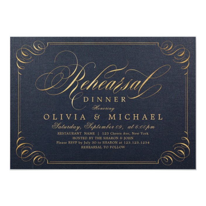 Navy gold elegant calligraphy rehearsal dinner invitation | Zazzle.com