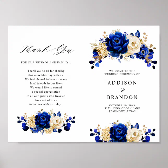navy gold floral poster | Zazzle