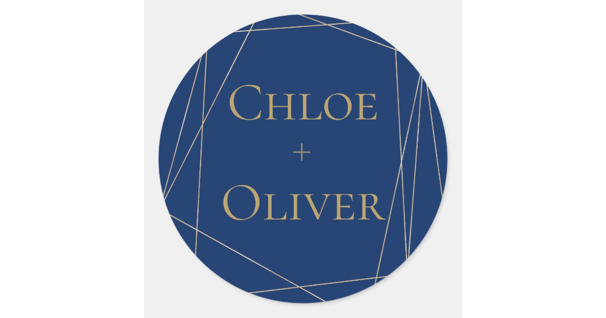Navy Gold Geometric Personalized Classic Round Sticker | Zazzle