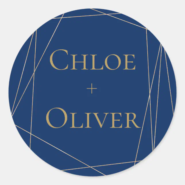 Navy Gold Geometric Personalized Classic Round Sticker | Zazzle