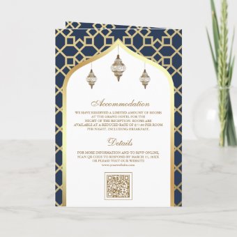 Navy Gold Islamic Pattern QR Code Muslim Wedding Invitation | Zazzle