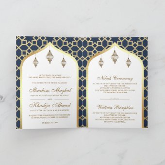 Navy Gold Islamic Pattern QR Code Muslim Wedding Invitation | Zazzle